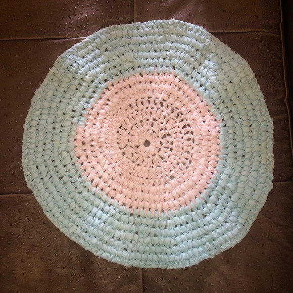 Accents | Vintage Crocheted Baby Blue Pink Rag Rug | Poshmark